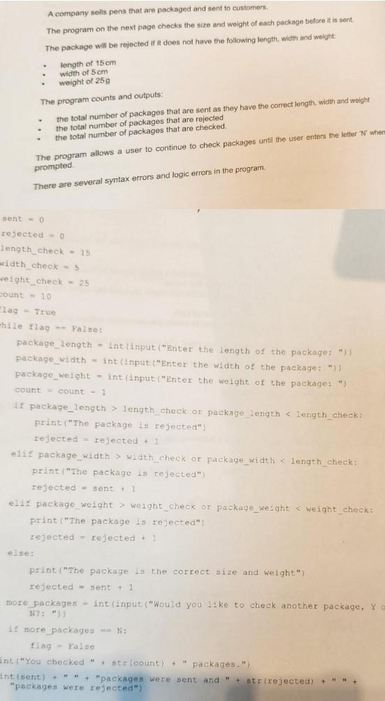 Solved A company sells pens that are packaged and sent to | Chegg.com