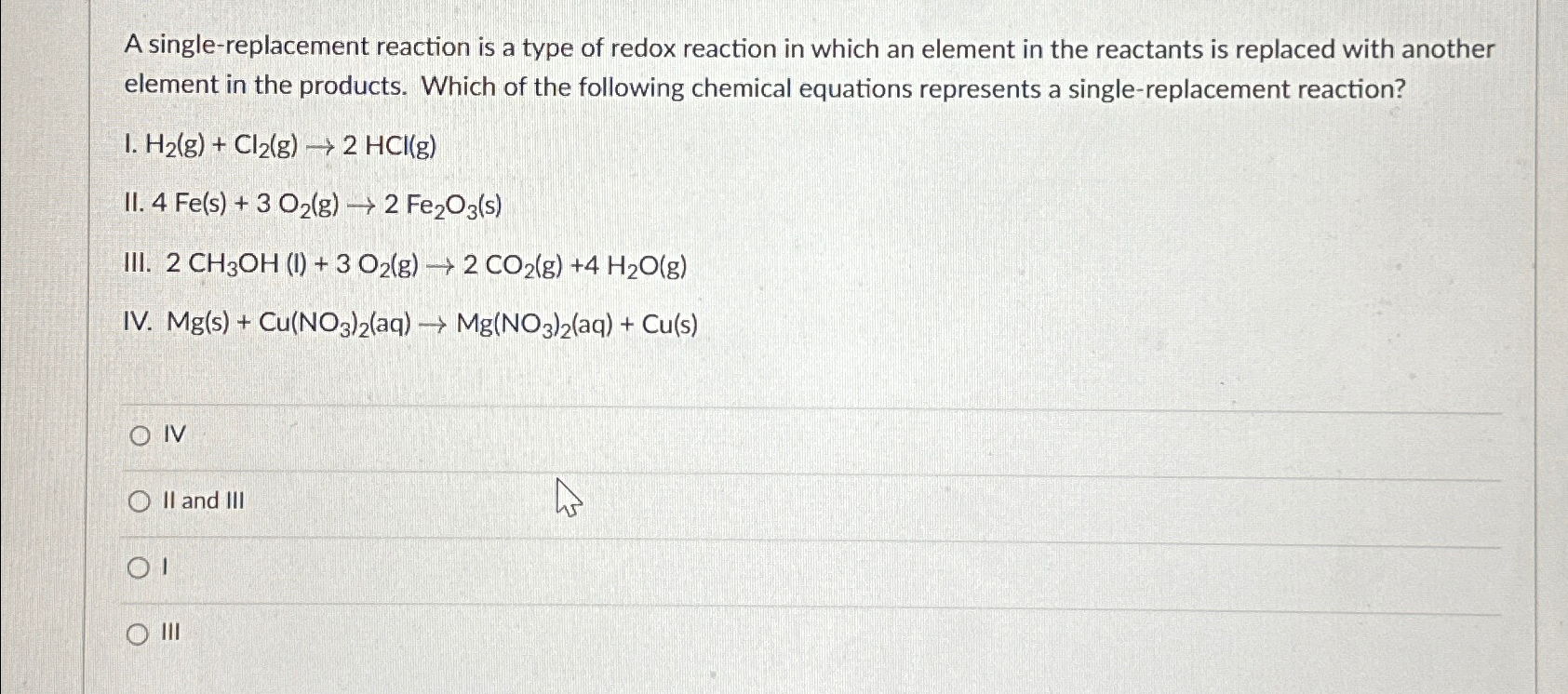 Solved A single-replacement reaction is a type of redox | Chegg.com
