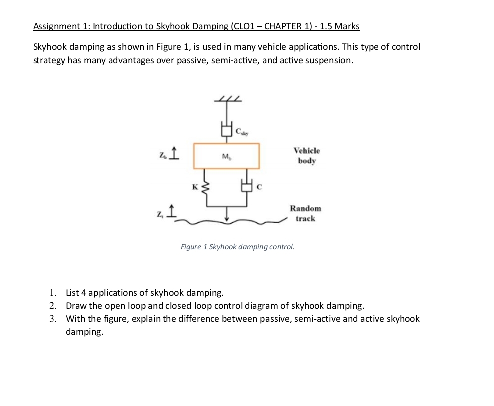 Solved Assignment 1: Introduction to Skyhook Damping (CLO1 - | Chegg.com