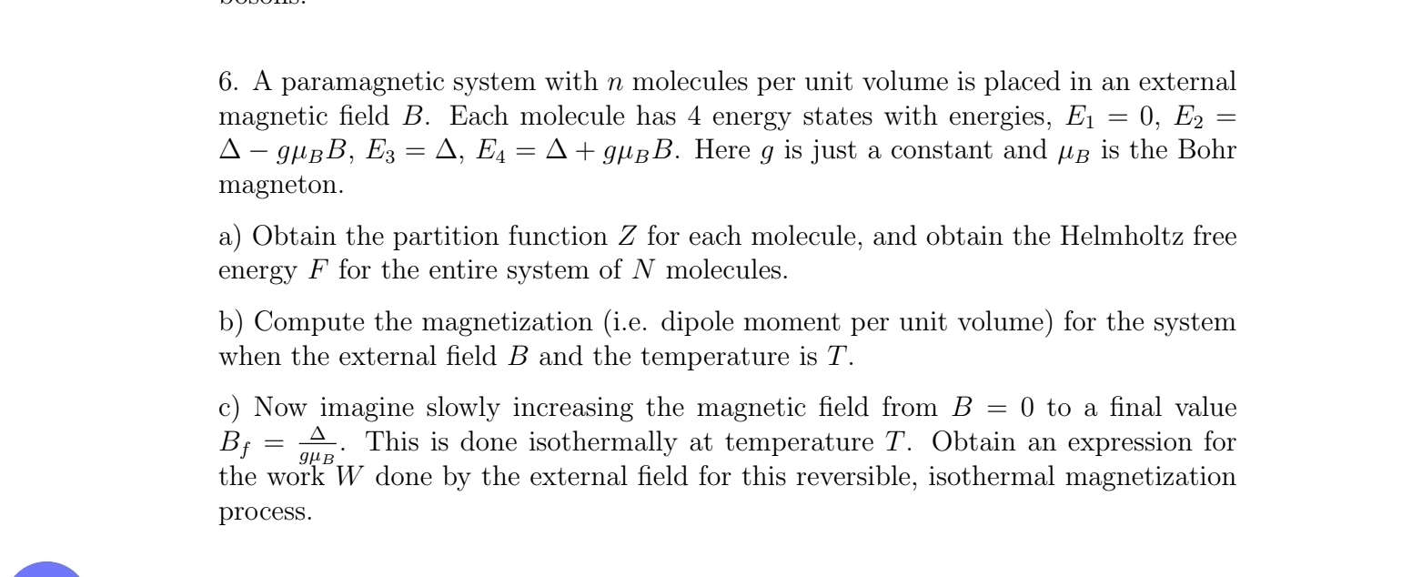 Detailed solution A paramagnetic system with n | Chegg.com