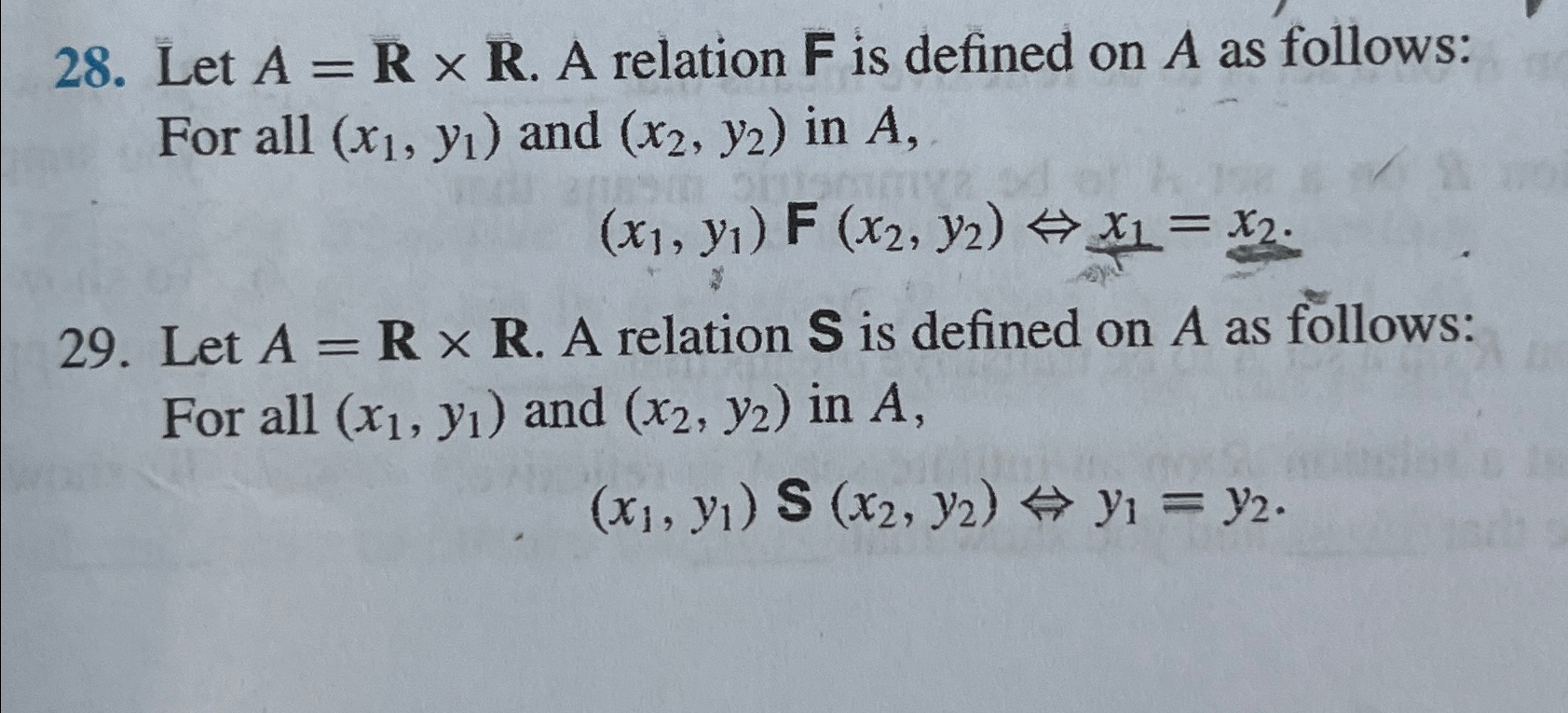 Solved Let A=R×R. ﻿A relation F ﻿is defined on A ﻿as | Chegg.com