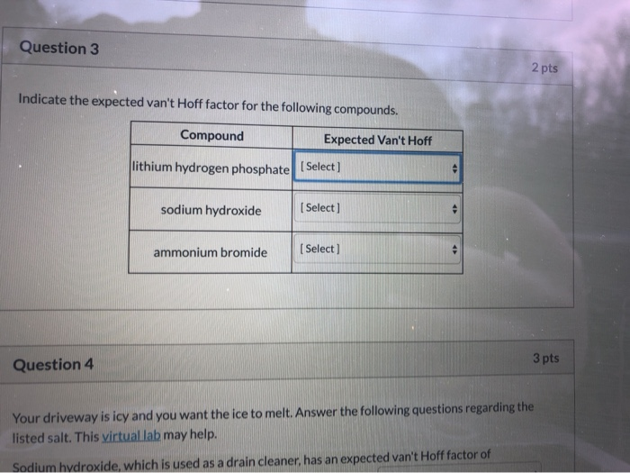 Solved Question 3 2 pts Indicate the expected van't Hoff | Chegg.com