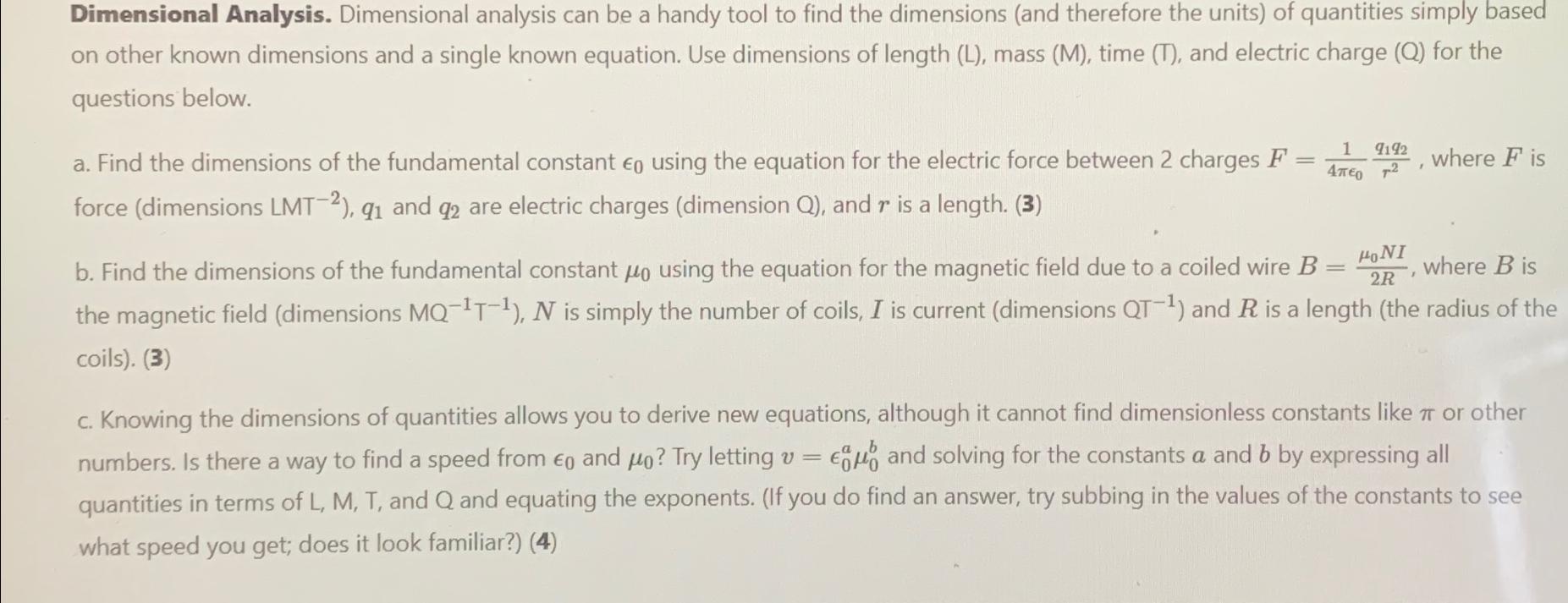 Solved Dimensional Analysis. Dimensional analysis can be a | Chegg.com