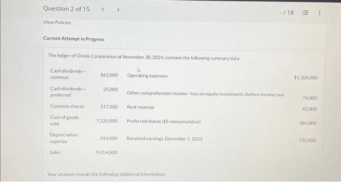 Solved Current Attempt in Progress The ledger of Oriole | Chegg.com