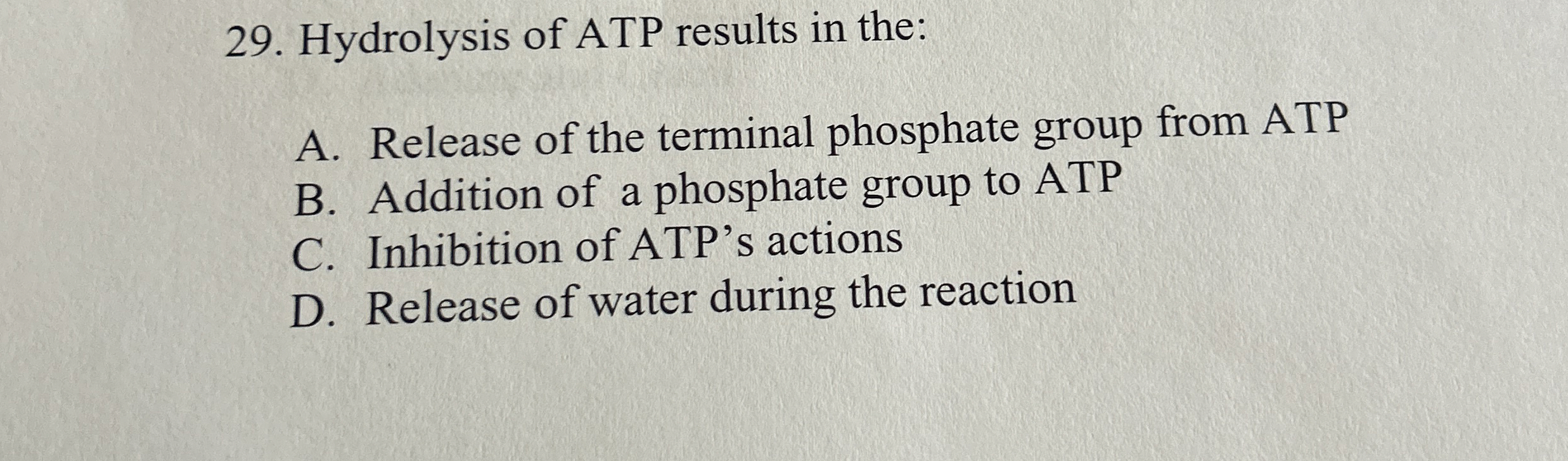 Solved Hydrolysis of ATP results in the:A. ﻿Release of the | Chegg.com