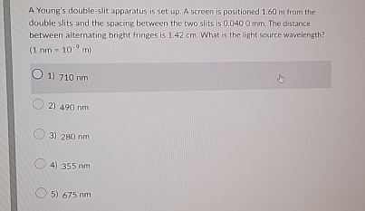 Solved A Young's double-slit apparatus is set up. ﻿A screen | Chegg.com