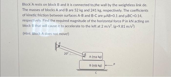 Solved Block A rests on block B and it is connected to the | Chegg.com