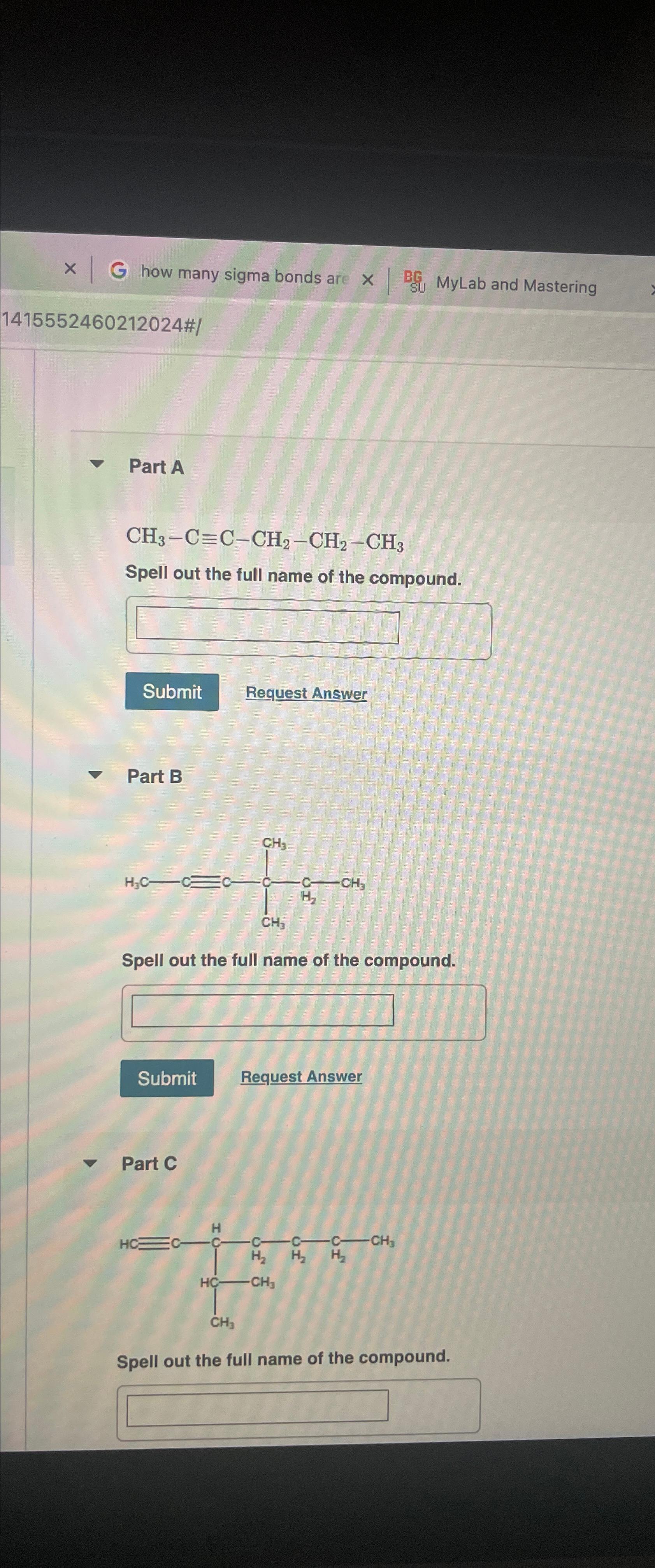 Solved Part ACH3-C-=C-CH2-CH2-CH3Spell out the full name of | Chegg.com