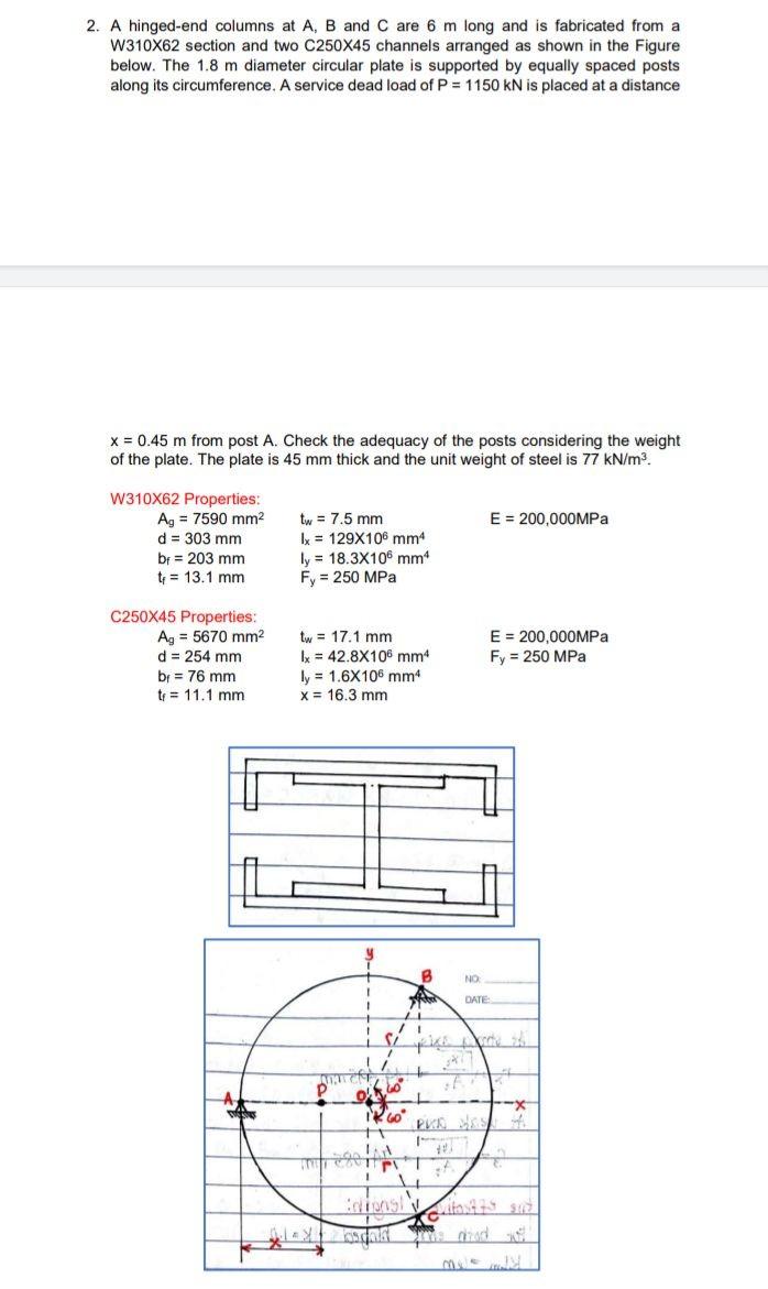 Solved 1. A strut BC that is shown in the Figure below is | Chegg.com