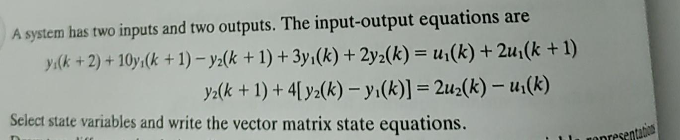 Solved = A system has two inputs and two outputs. The | Chegg.com