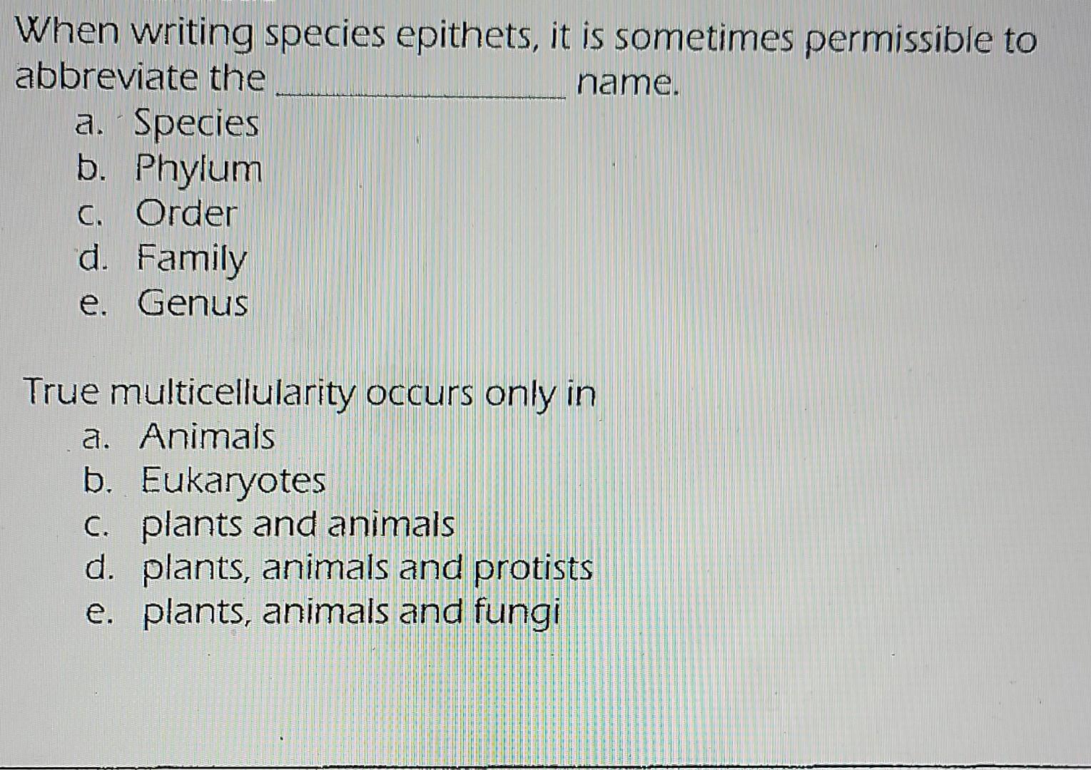 Solved When writing species epithets, it is sometimes | Chegg.com