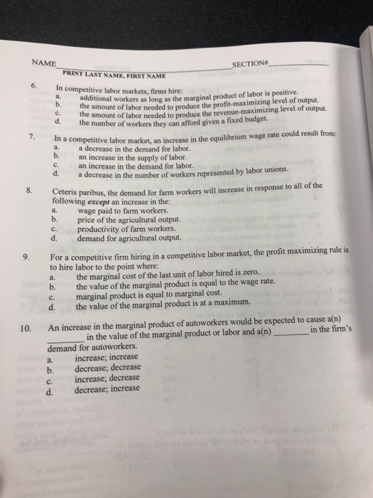 Solved NAME SECTION PRINT LAST NAME, FIRST NAME In | Chegg.com