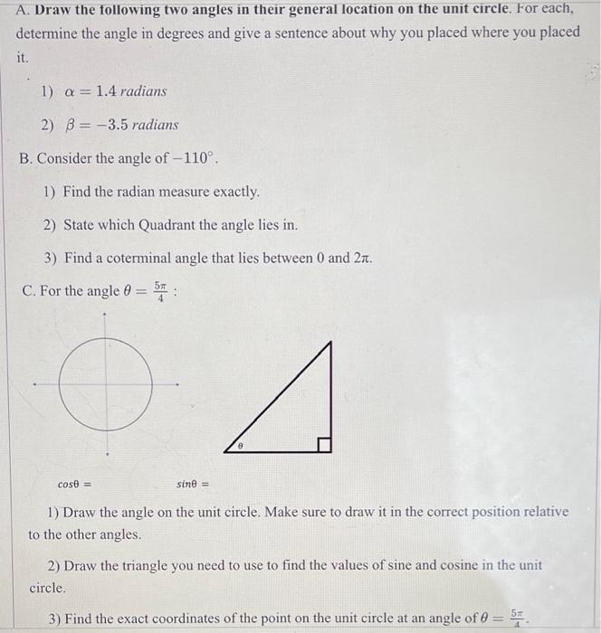 Solved A. Draw the following two angles in their general | Chegg.com