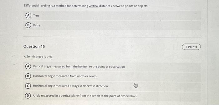 Solved Differential leveling is a method for determining | Chegg.com