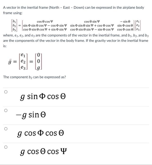 Solved A vector in the inertial frame (North - East - Down) | Chegg.com
