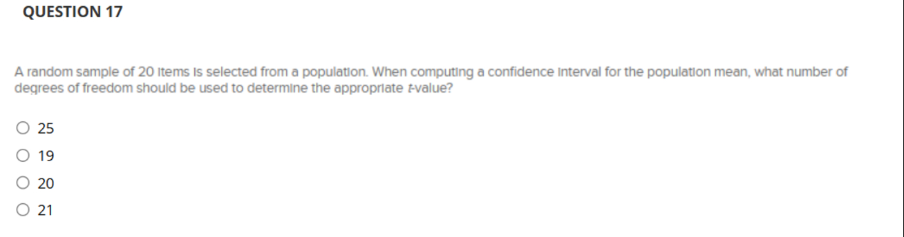 Solved QUESTION 17A random sample of 20 ﻿items is selected | Chegg.com