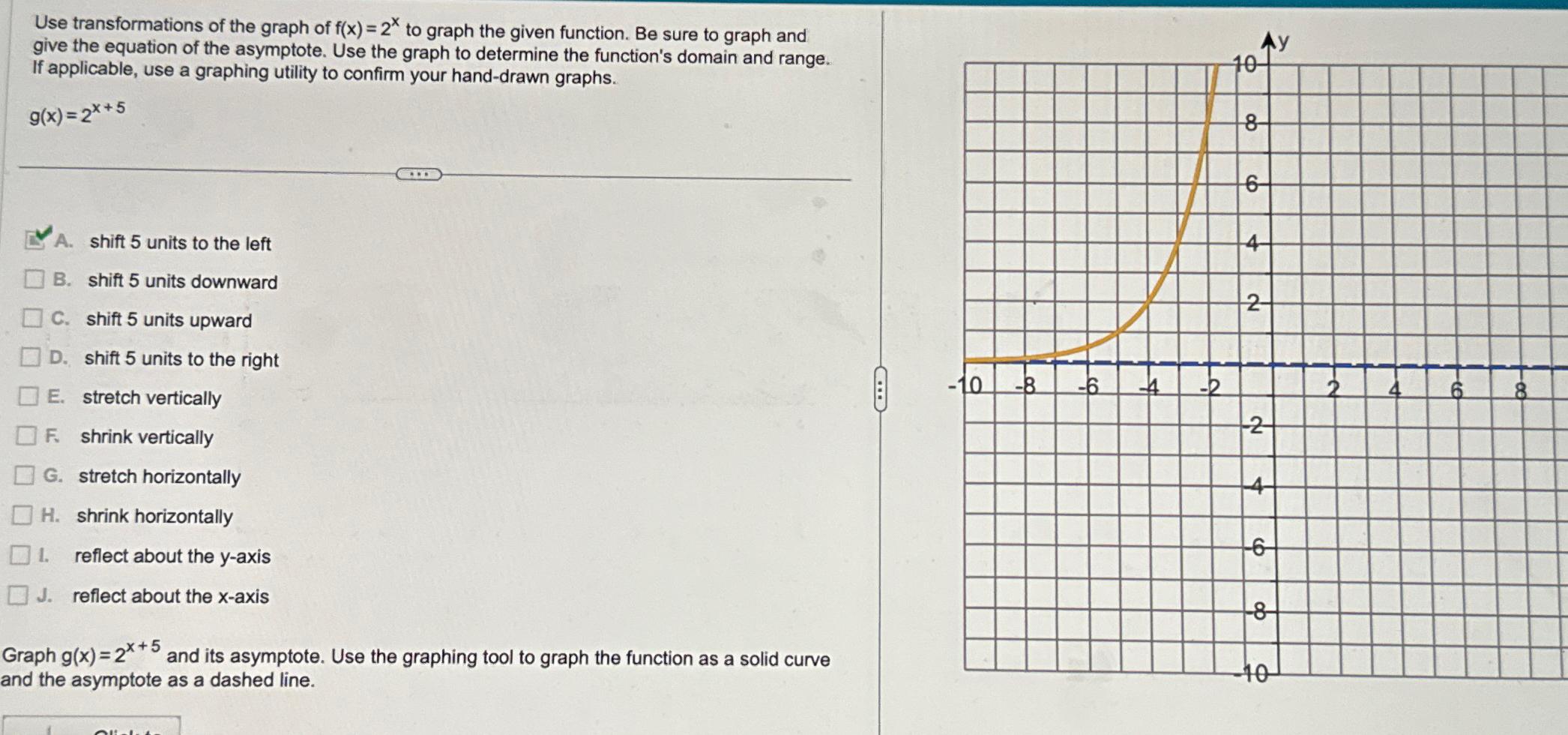 Use transformations of the graph of f(x)=2x ﻿to graph | Chegg.com