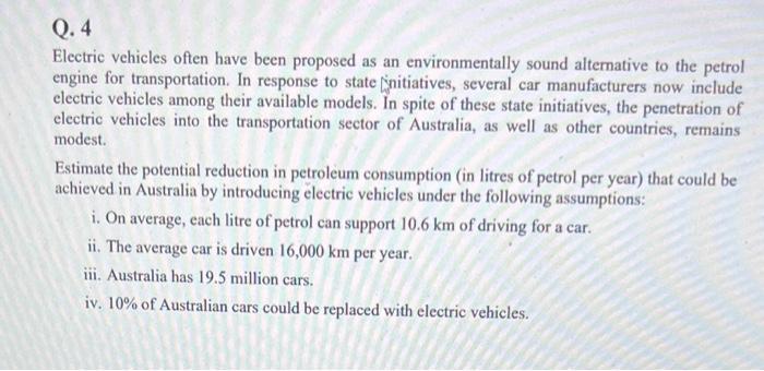 Solved Electric vehicles often have been proposed as an | Chegg.com