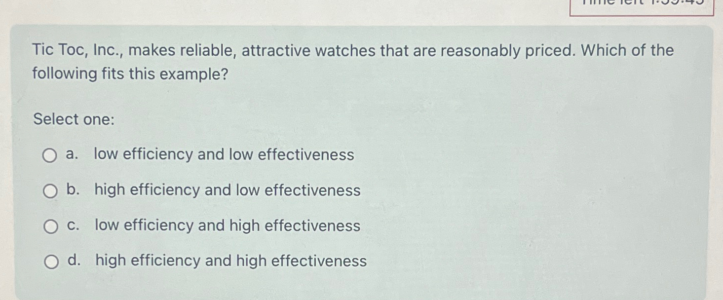 Solved Tic Toc, Inc., makes reliable, attractive watches | Chegg.com