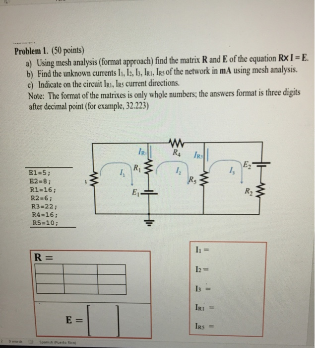 Solved Problem 1. (50 points) a) Using mesh analysis (format | Chegg.com