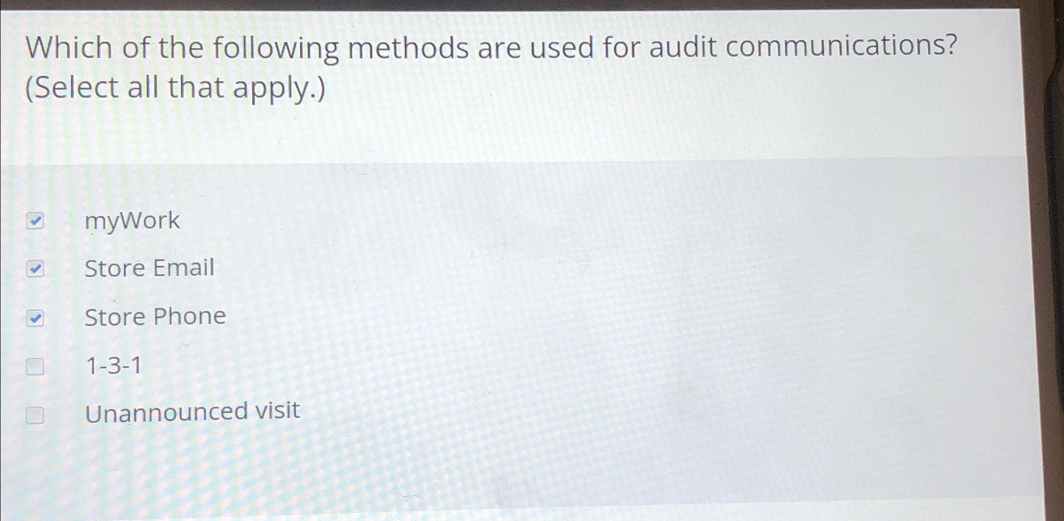 Solved Which of the following methods are used for audit | Chegg.com