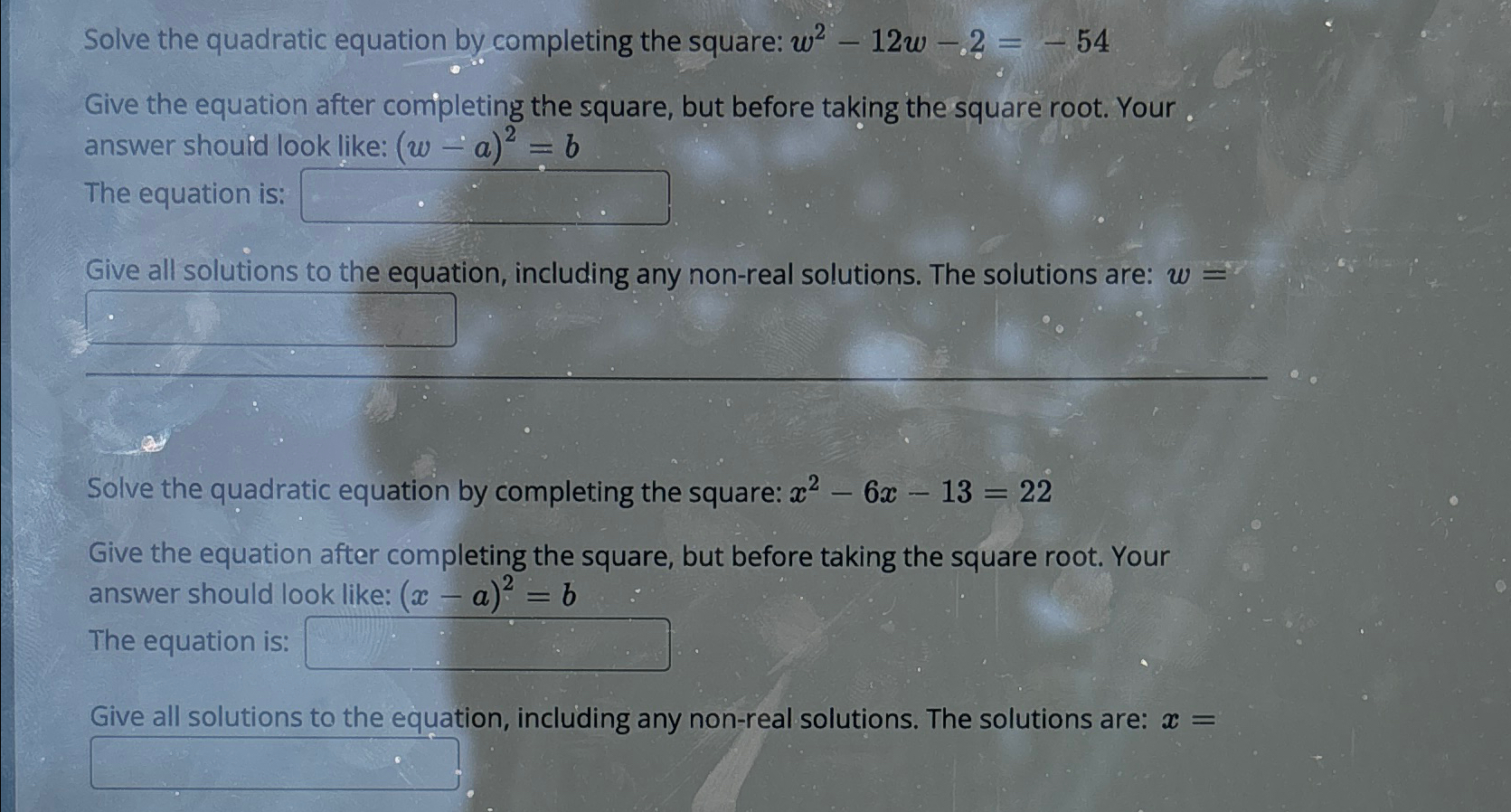 Solved Solve the quadratic equation by completing the | Chegg.com