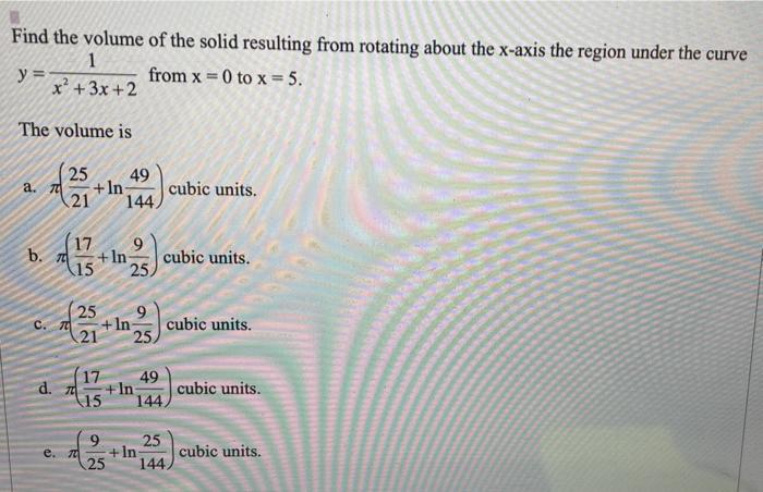 Solved Find the volume of the solid resulting from rotating | Chegg.com
