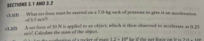 Solved 3 1 I What Net Force Must Be Exerted On A 7 0−kg