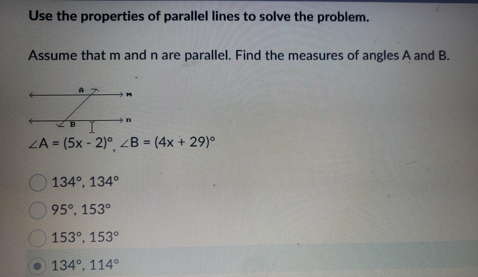 Solved Use the properties of parallel lines to solve the | Chegg.com