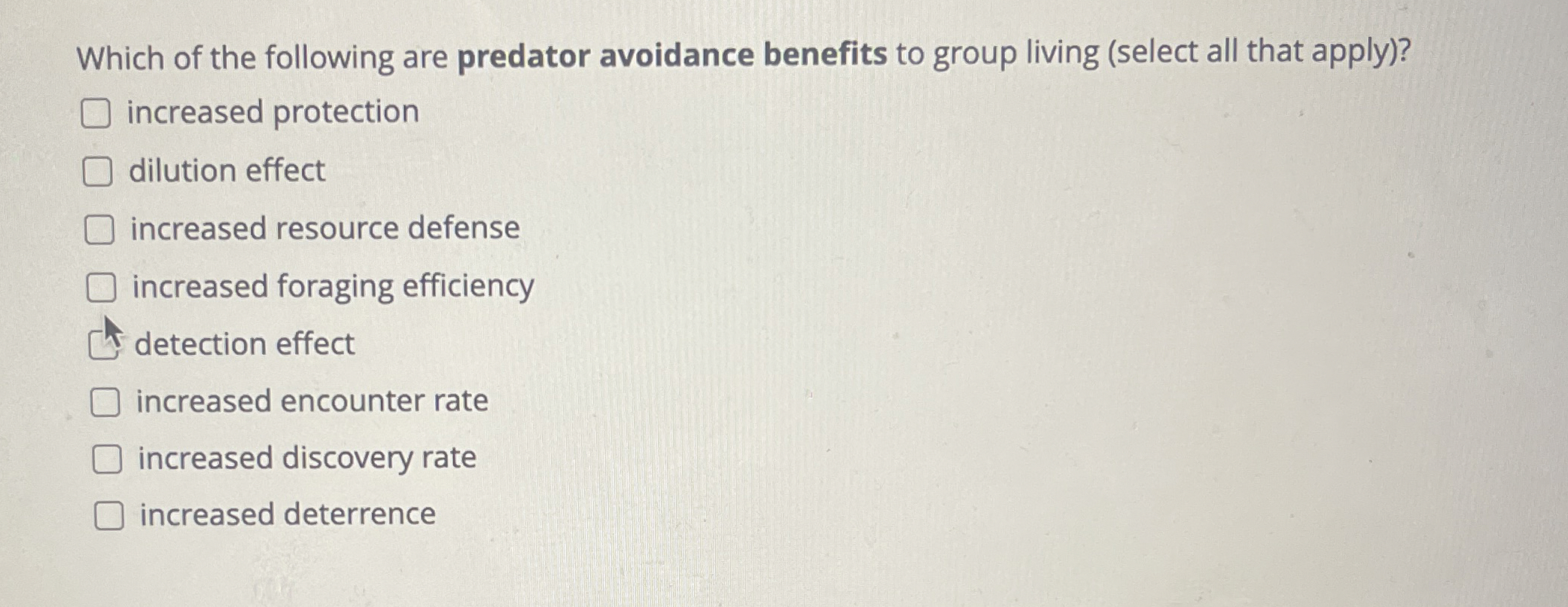 Solved Which of the following are predator avoidance | Chegg.com