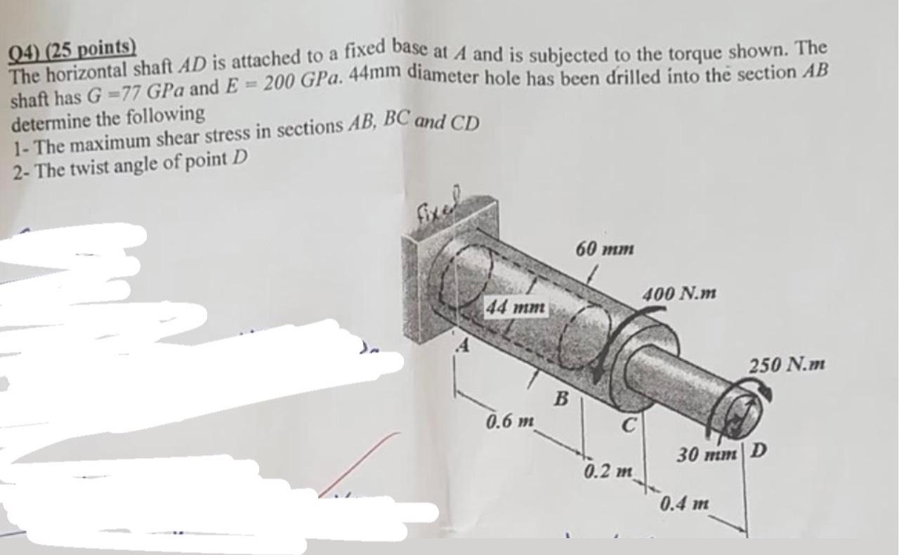 Solved The horizontal shaft AD ﻿is attached to a fixed base | Chegg.com