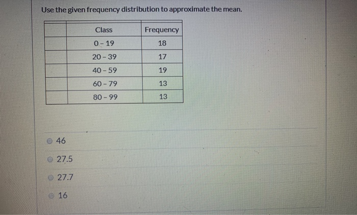 Solved Use the given frequency distribution to approximate | Chegg.com