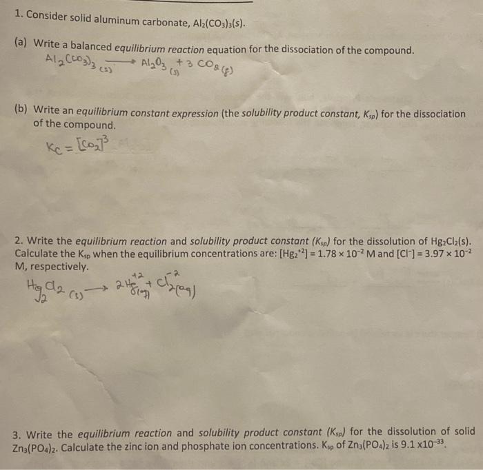 Solved 1. Consider solid aluminum carbonate, Al2(CO3)3(s). | Chegg.com