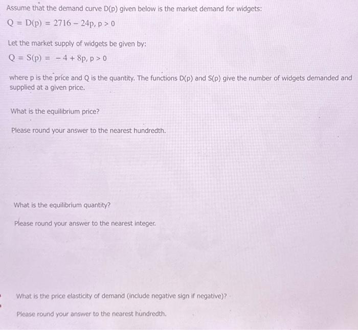 Solved Assume that the demand curve D(p) given below is the | Chegg.com