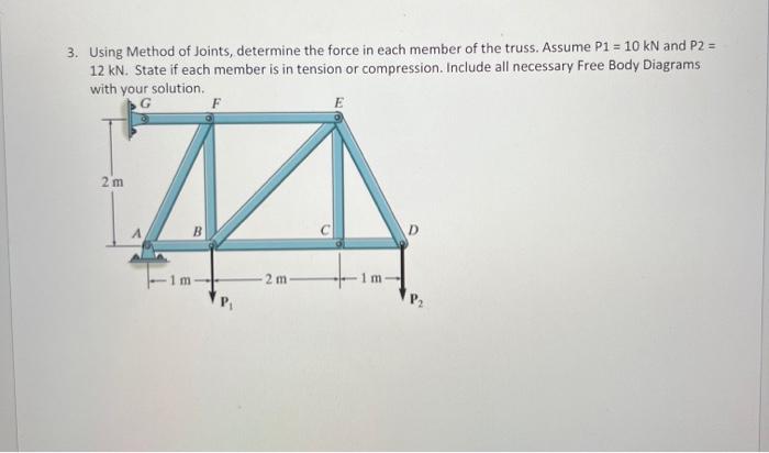 [Solved]: 3. Using Method of Joints, determine the force in