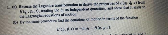 Solved 1. (a) Reverse the Legendre transformation to derive | Chegg.com