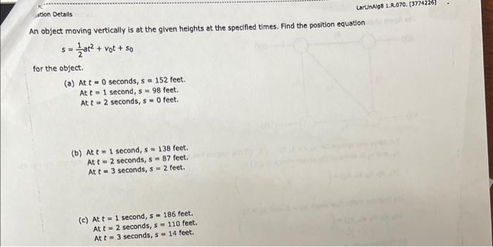 Solved Stion Details An Object Moving Vertically Is At The