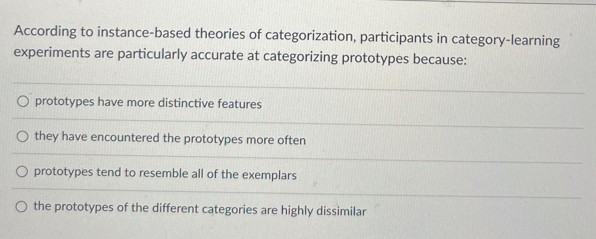 Solved According to instance-based theories of | Chegg.com
