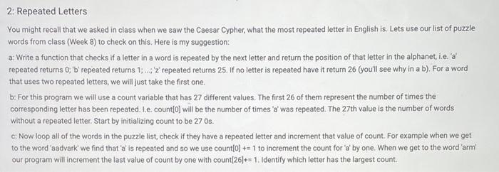 Solved 2. Repeated Letters You might recall that we asked in | Chegg.com