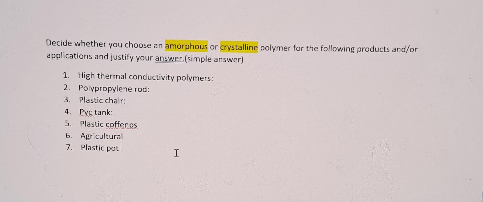 Solved Decide whether you choose an amorphous or crystalline | Chegg.com