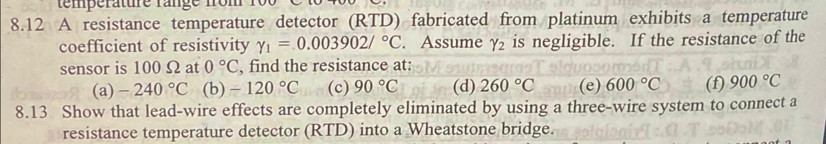 Solved 8.12 ﻿A resistance temperature detector (RTD) | Chegg.com