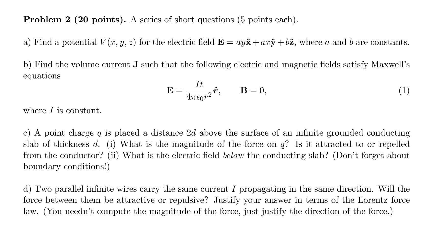 Solved Problem 2 (20 points). A series of short questions (5 | Chegg.com