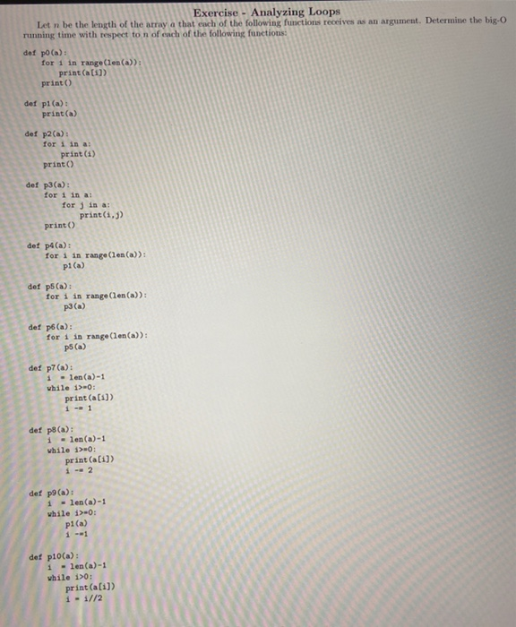 Solved Exercise - Analyzing Loops Let n be the length of the | Chegg.com