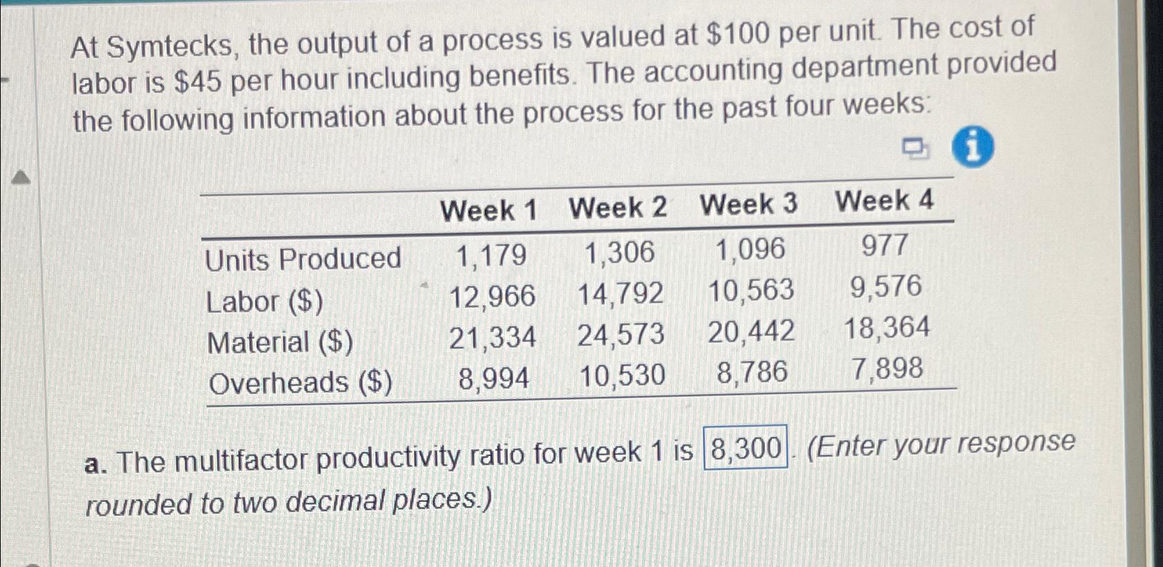 Solved At Symtecks, the output of a process is valued at | Chegg.com