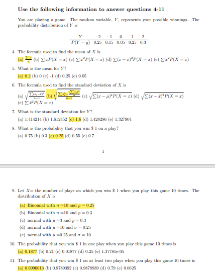 Solved Use the following information to answer questions | Chegg.com