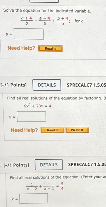 Solved Solve the equation for the indicated variable. | Chegg.com