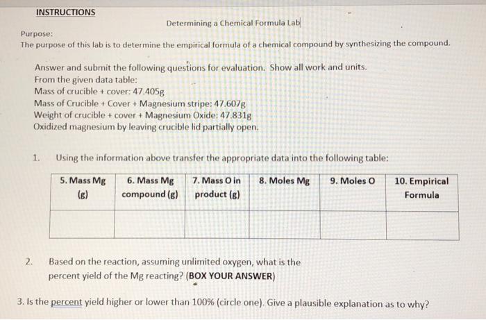 Solved INSTRUCTIONS Determining a Chemical Formula Lab | Chegg.com
