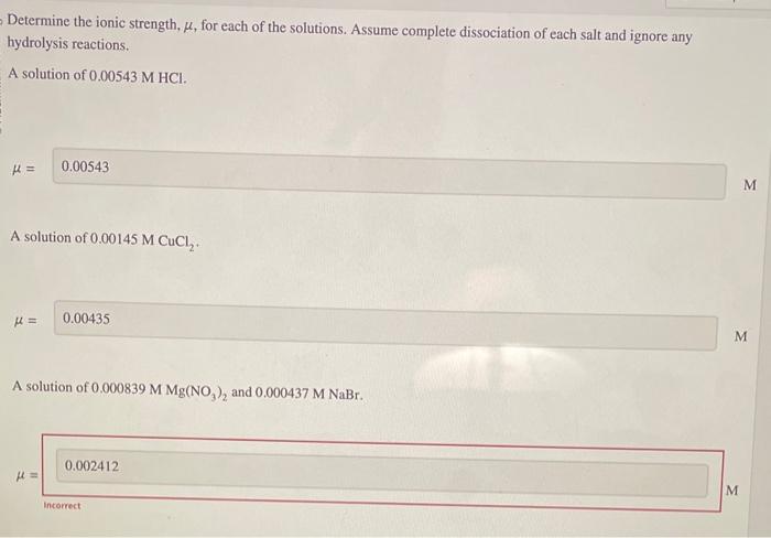 Solved Determine the ionic strength, μ, for each of the | Chegg.com
