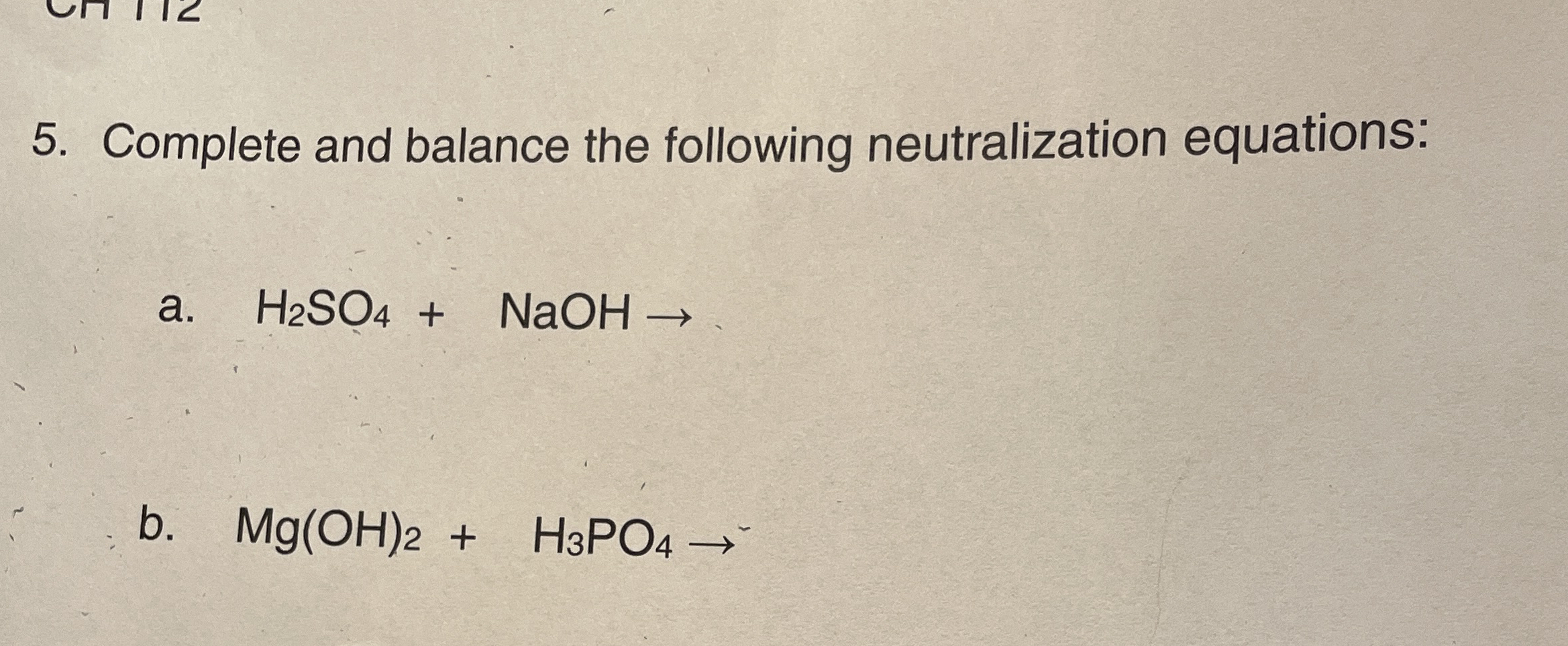 Solved Complete and balance the following neutralization | Chegg.com