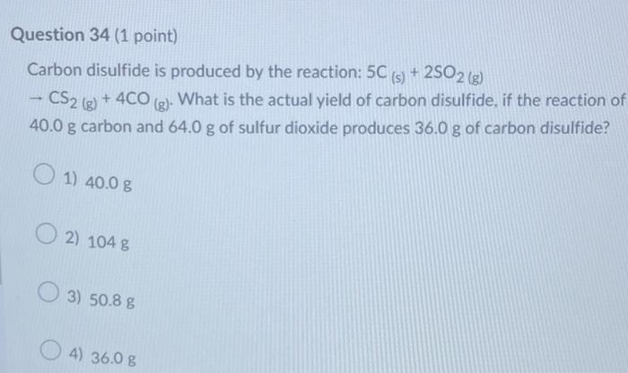 Solved Carbon disulfide is produced by the reaction: | Chegg.com